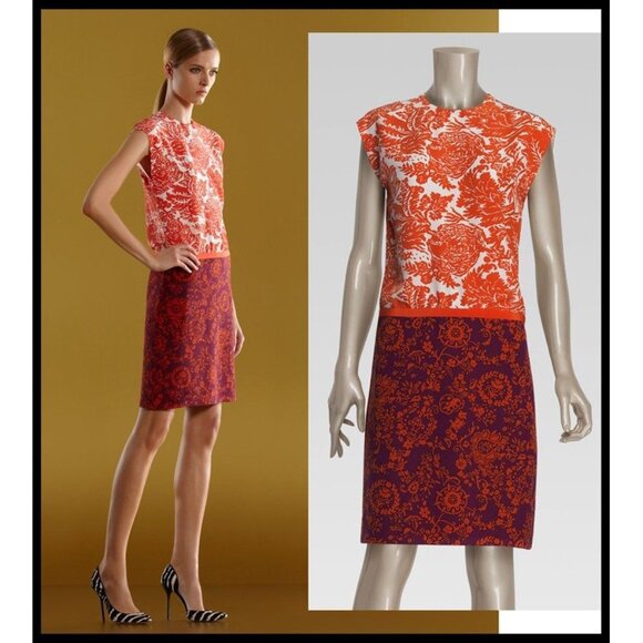 Gucci | Dresses | Gucci Dress Mixed Floral Print Silk Colorblock Sheath ...